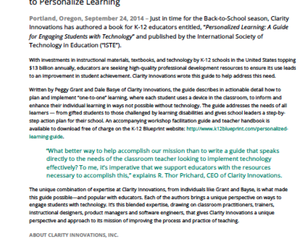 Clarity Innovations Authors a Guide for Effectively Using Technology to ...